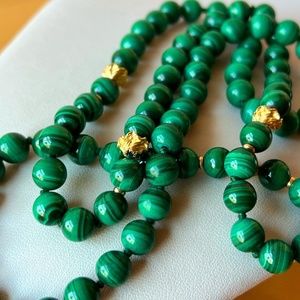 Jewelry | Vintage 14k Gold Green Malachite Beads Continues Necklace 3 ...